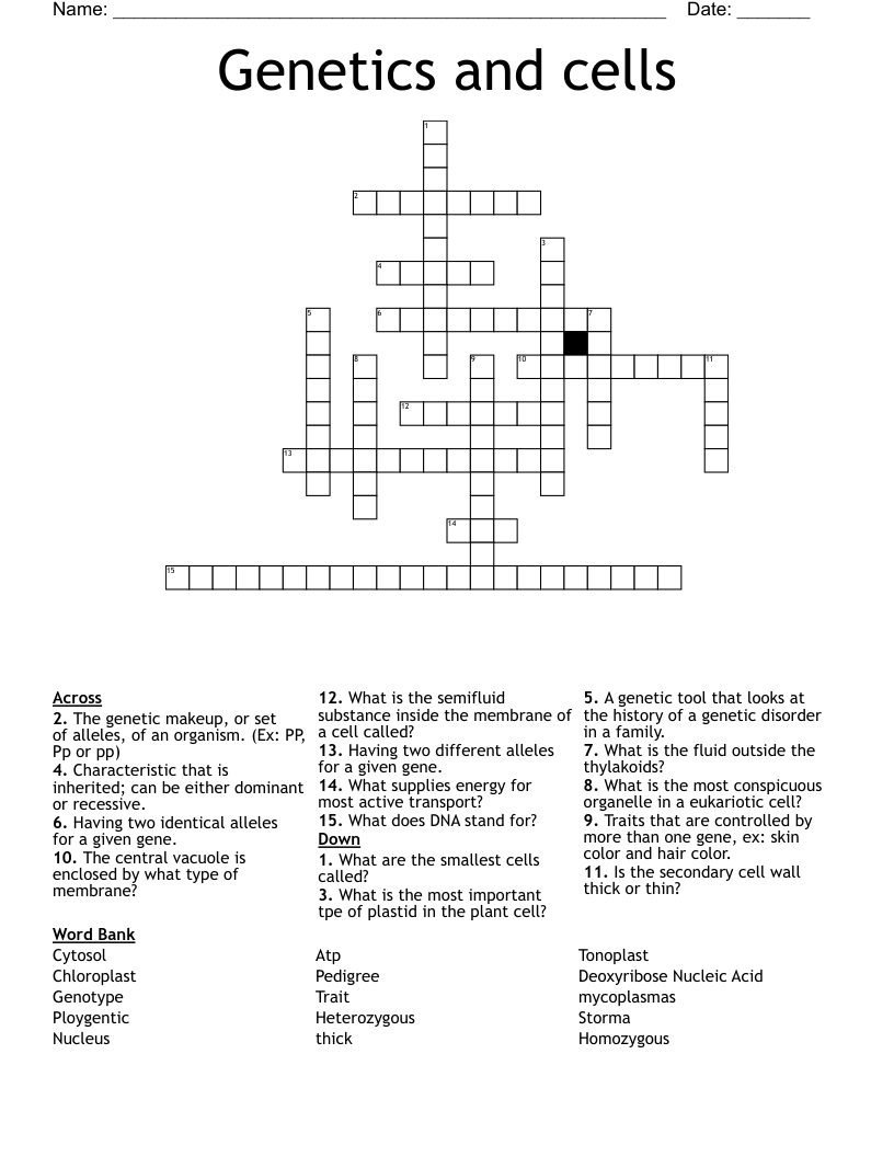 Genetics and cells Crossword - WordMint