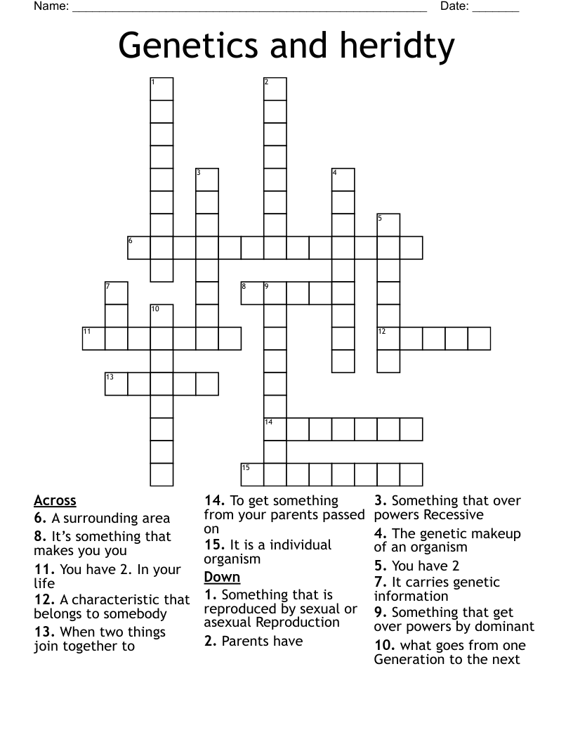 Genetics and heridty Crossword - WordMint