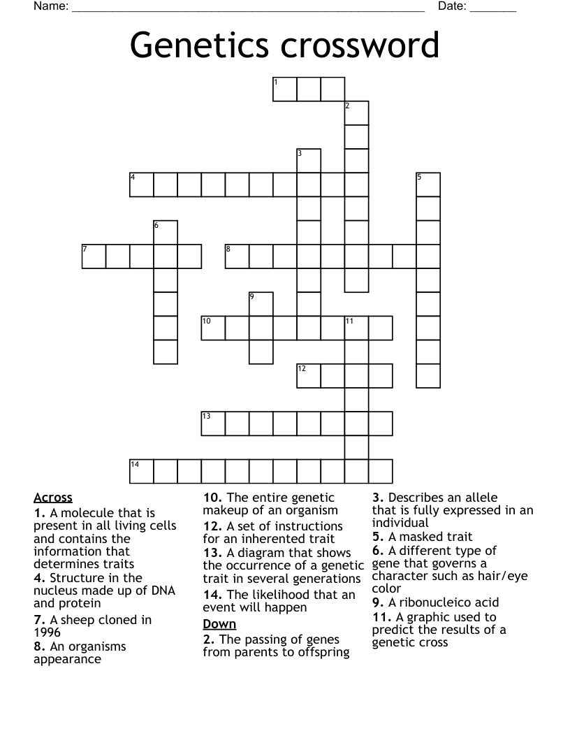 Genetics crossword - WordMint