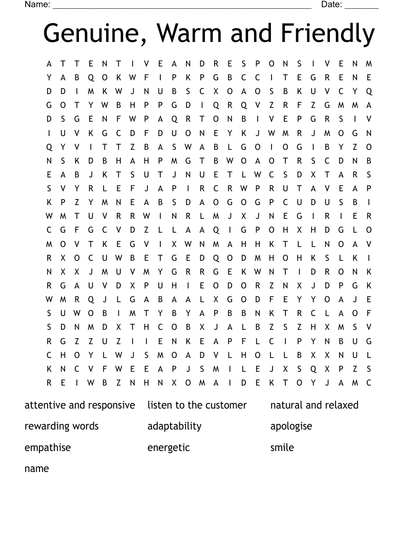 Genuine, Warm and Friendly Word Search - WordMint