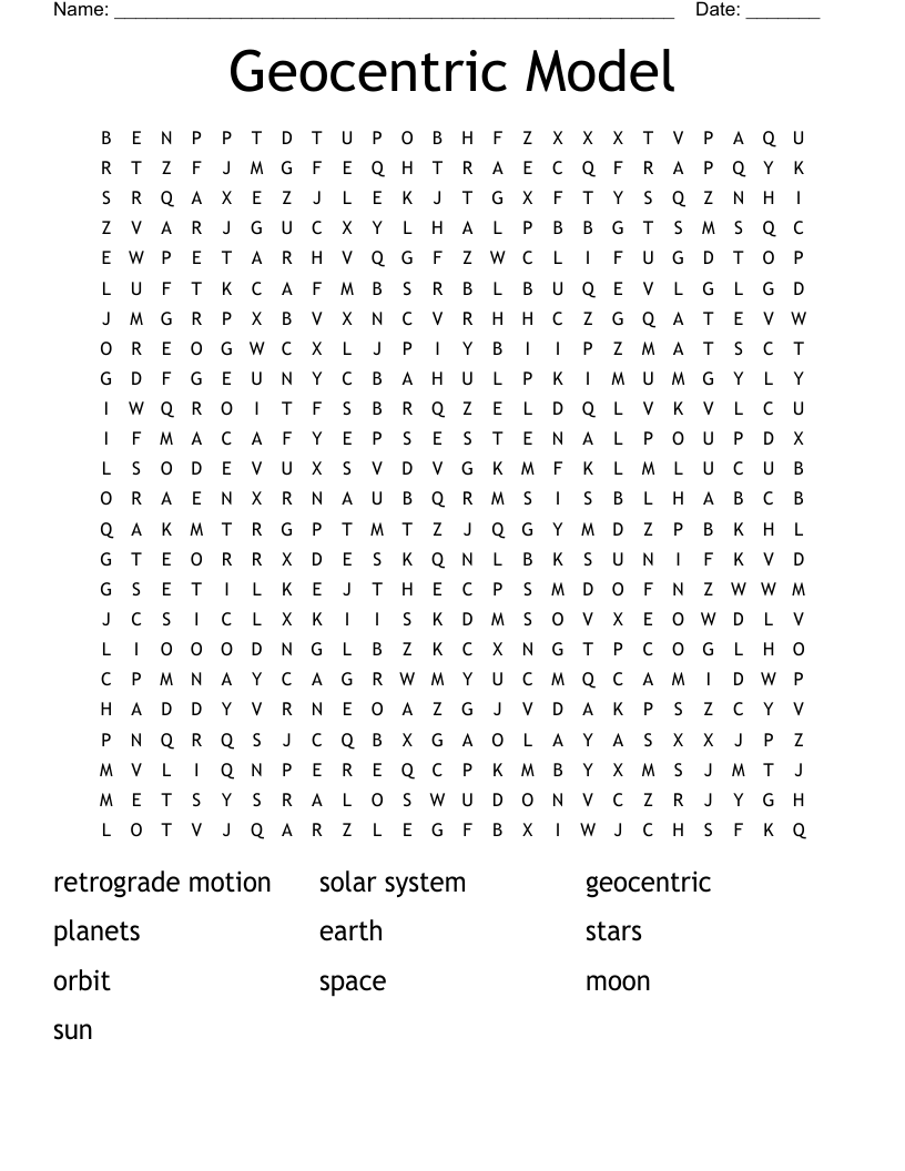 Geocentric Model Word Search - WordMint