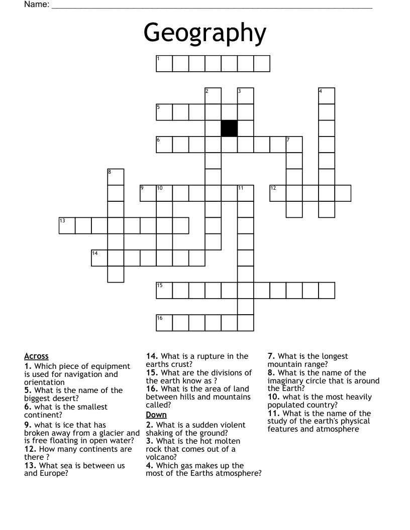 Geography Crossword - WordMint