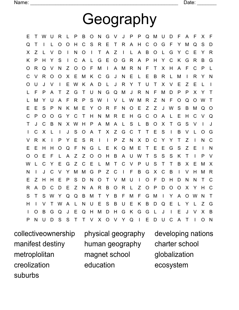 Geography Word Search - WordMint