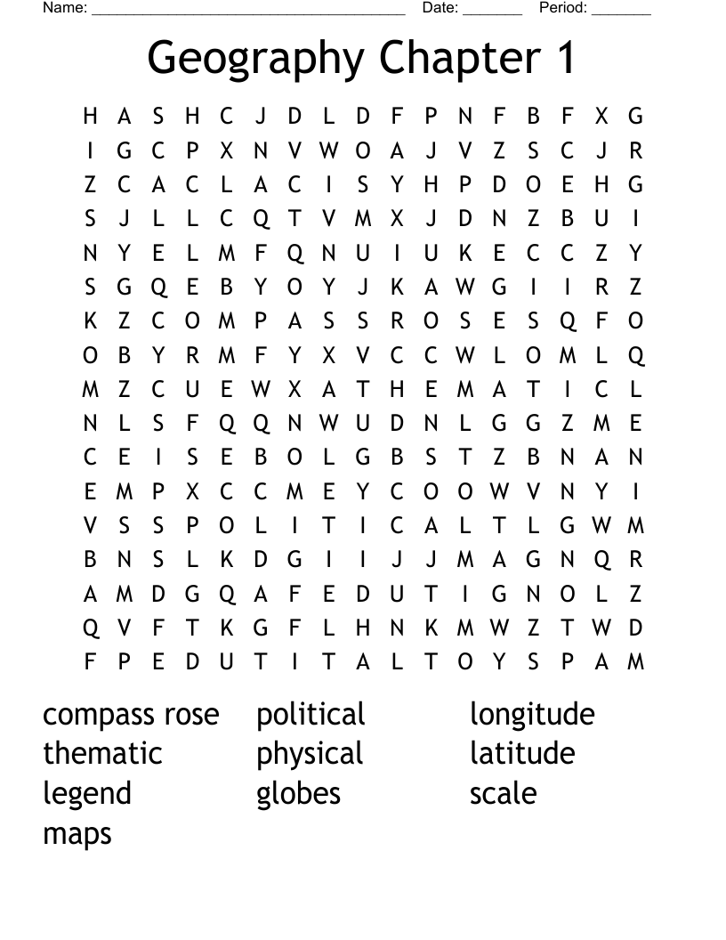Geography Chapter 1 Word Search - WordMint