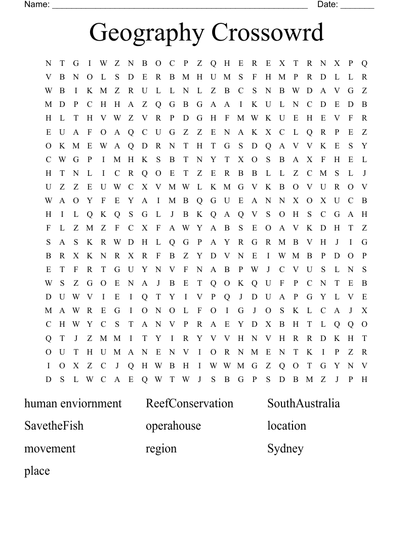 Geography Crossowrd Word Search - WordMint