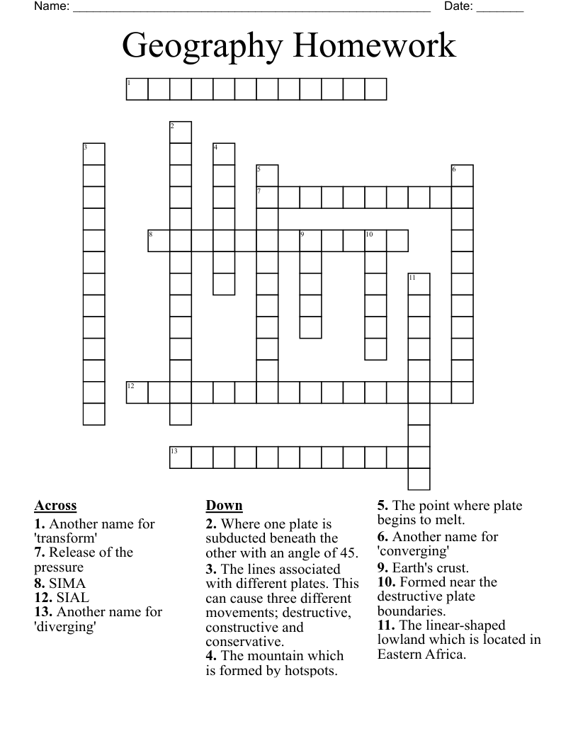 Geography Homework Crossword - WordMint