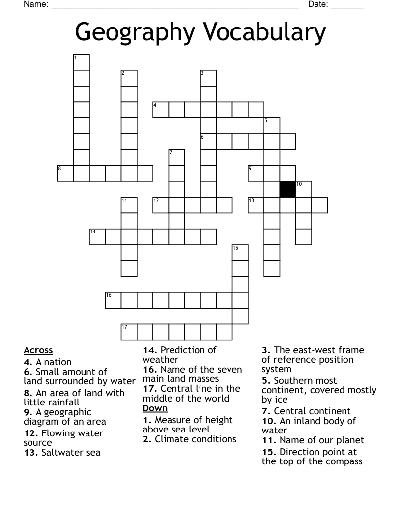 Geography Vocabulary Crossword - WordMint
