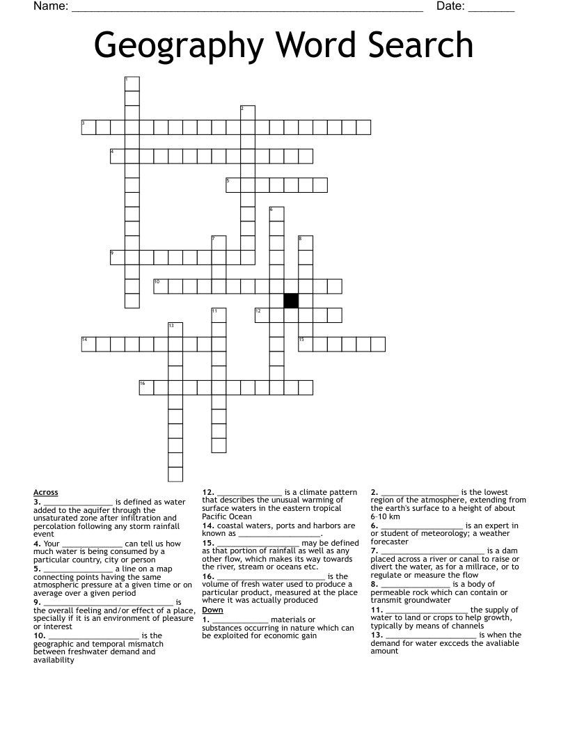 Geography Word Search Crossword - WordMint
