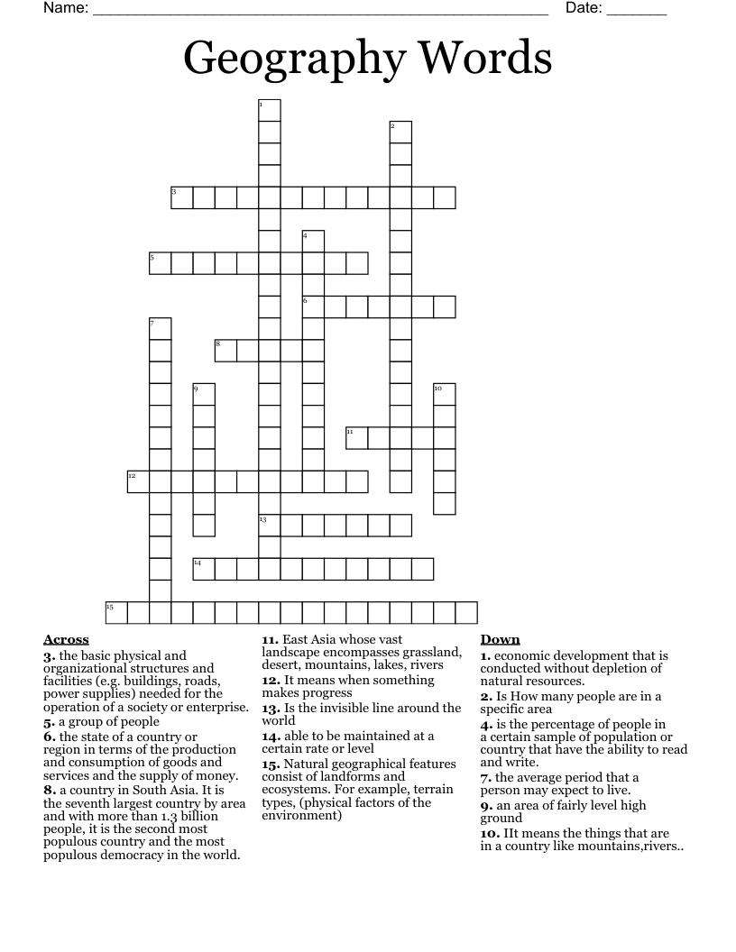 Geography Words Crossword - WordMint