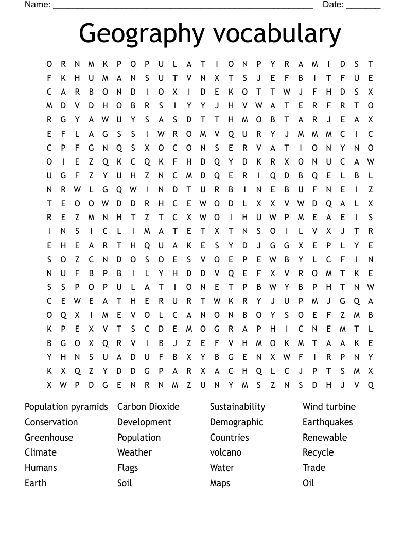 Geography vocabulary Word Search - WordMint