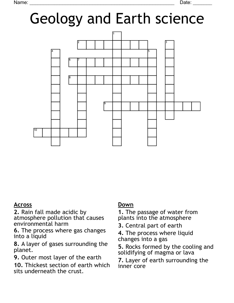 Geology and Earth science Crossword - WordMint