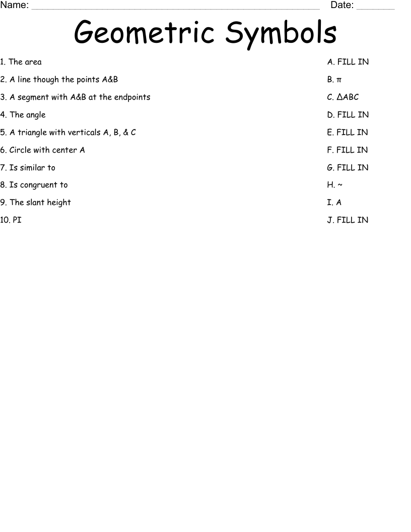 Geometric Symbols Worksheet - WordMint