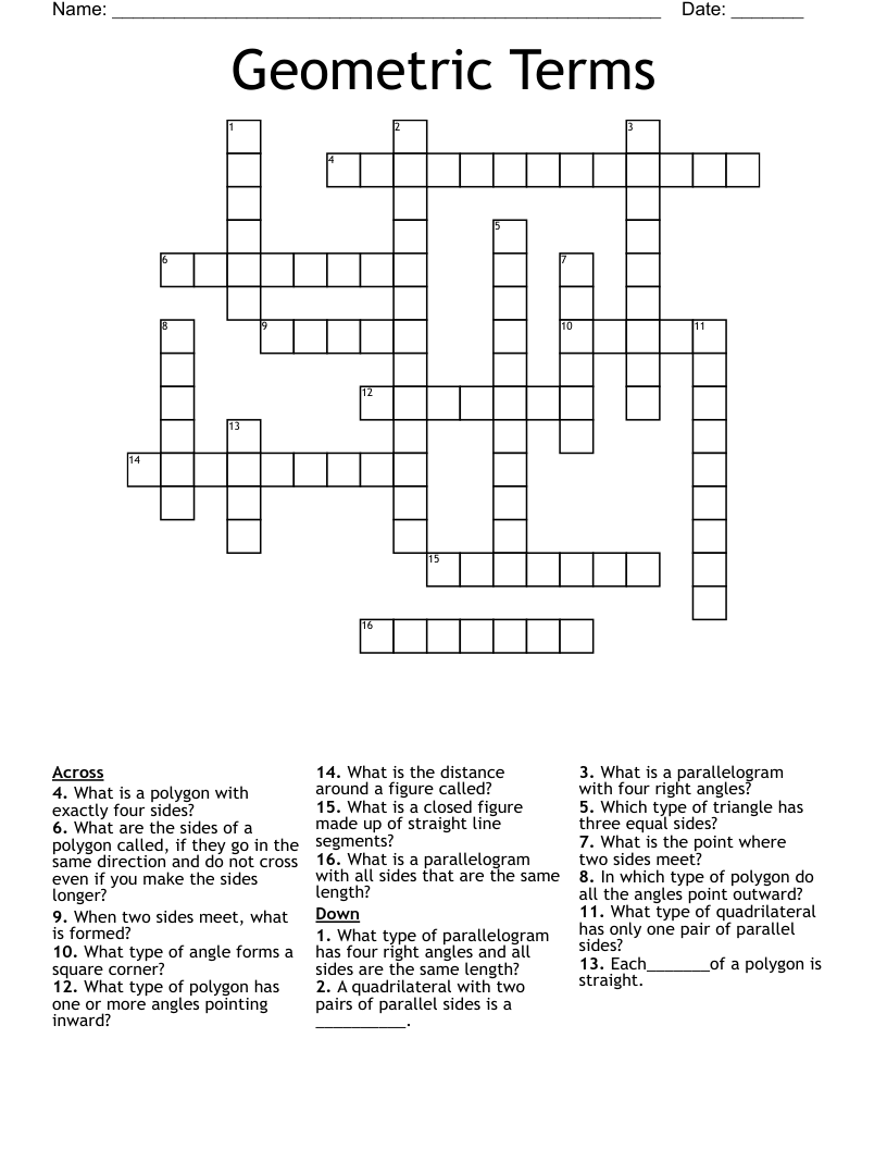 Geometric Terms Crossword WordMint
