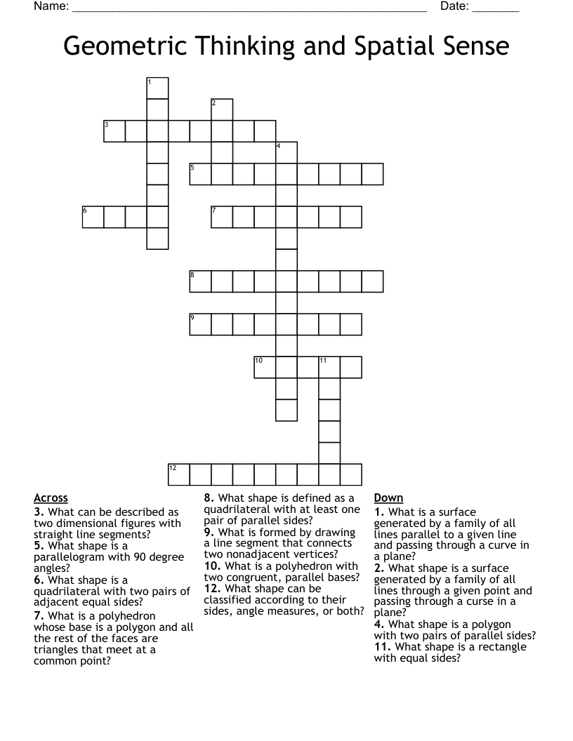 Geometric Thinking and Spatial Sense Crossword - WordMint