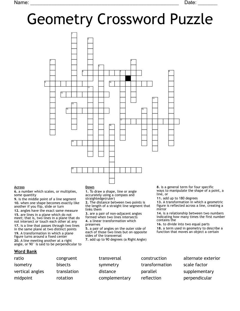 Geometry Crossword Puzzle - WordMint