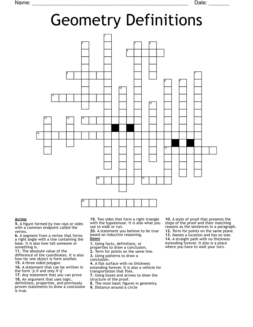 Geometry Definitions Crossword - WordMint