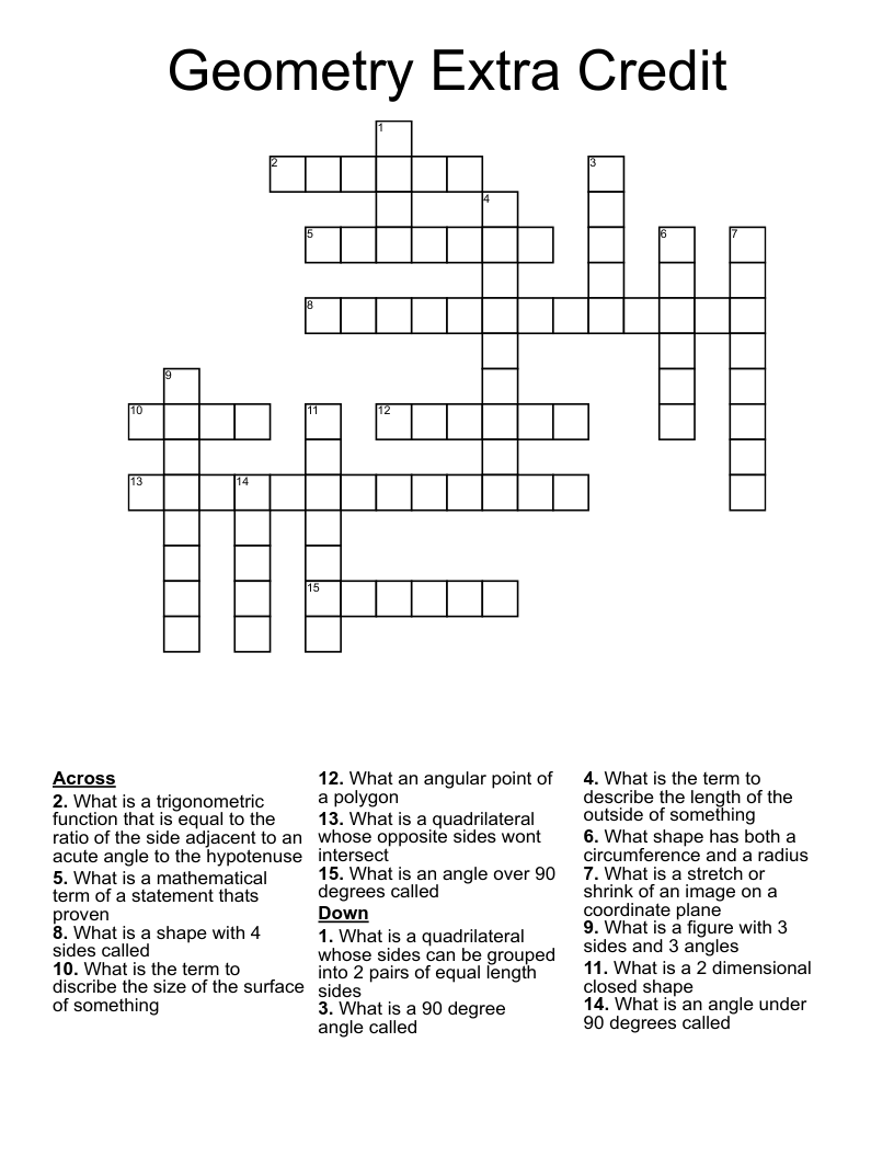 Geometry Extra Credit Crossword - WordMint