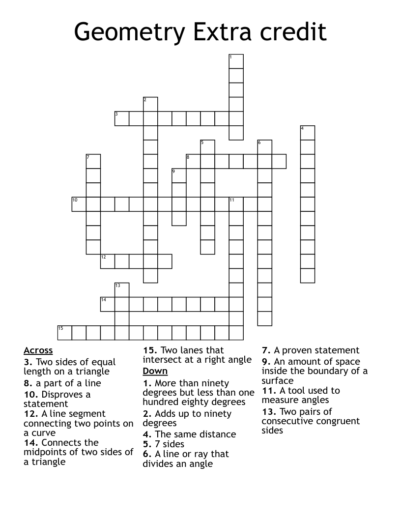 Geometry Extra credit Crossword - WordMint