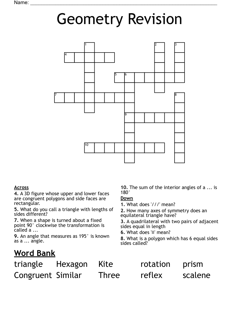 Geometry Revision Crossword - WordMint