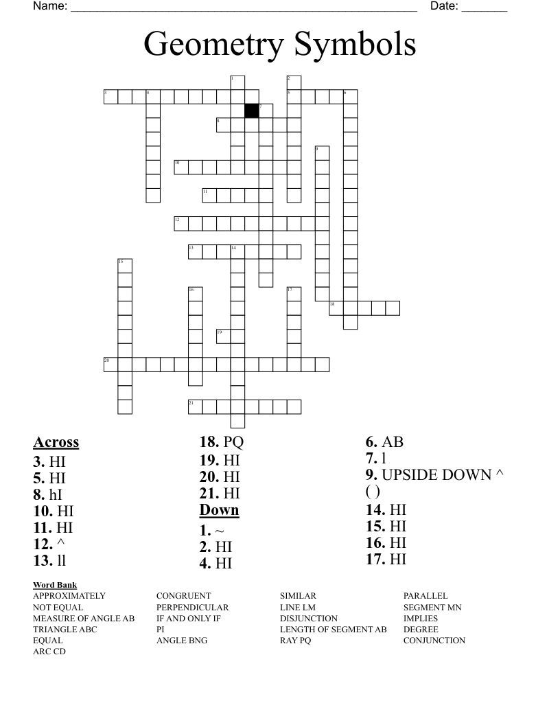 Geometry Symbols Crossword - WordMint