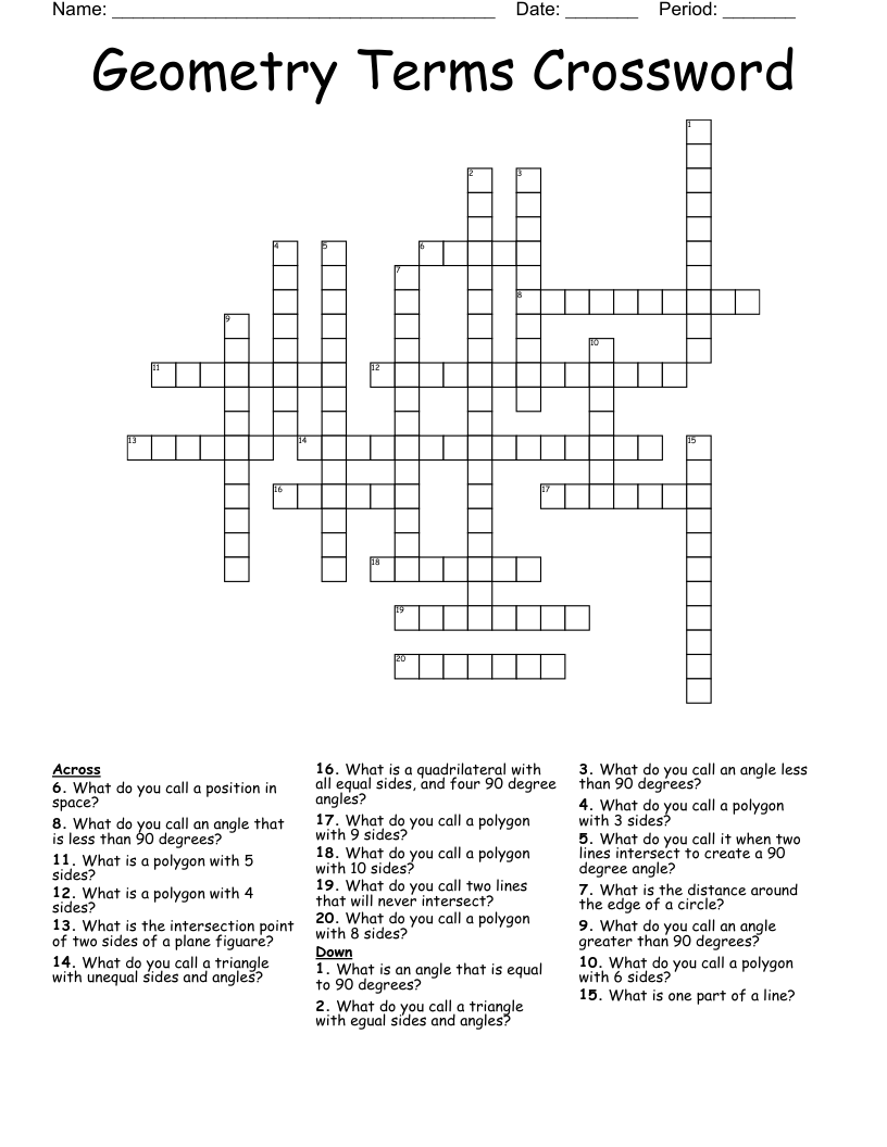 Geometry Terms Crossword - WordMint