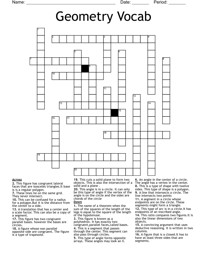Geometry Vocab Crossword WordMint