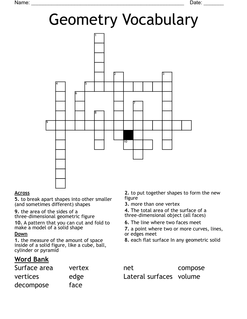Geometry Vocabulary Crossword - WordMint