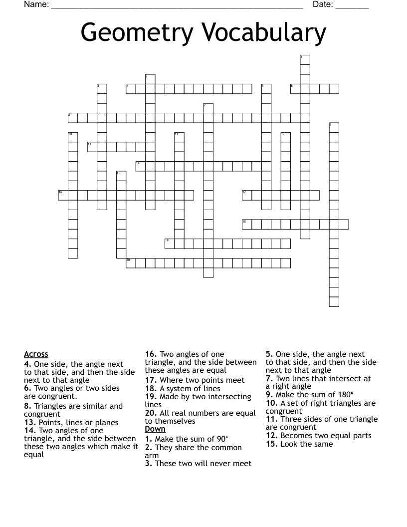 Geometry Vocabulary Crossword - WordMint