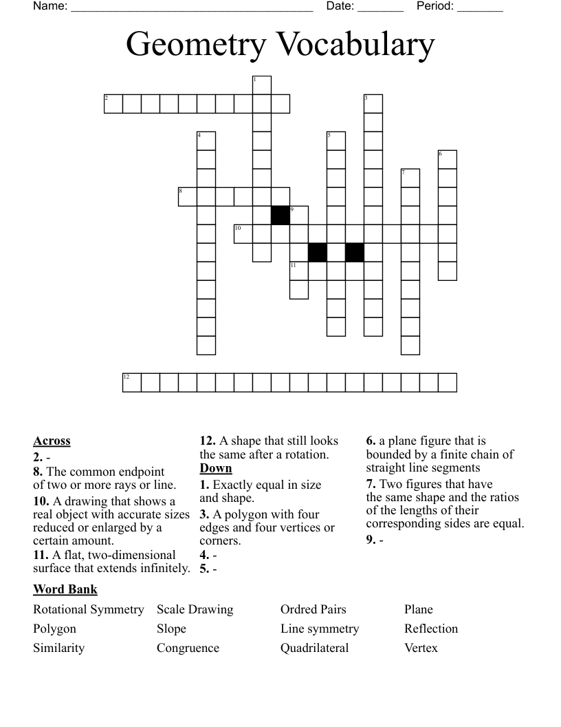 Geometry Vocabulary Crossword - WordMint