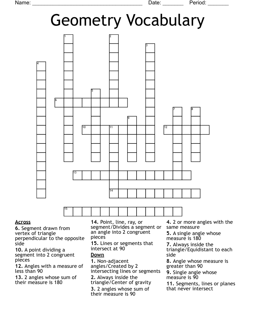 Geometry Vocabulary Crossword - WordMint