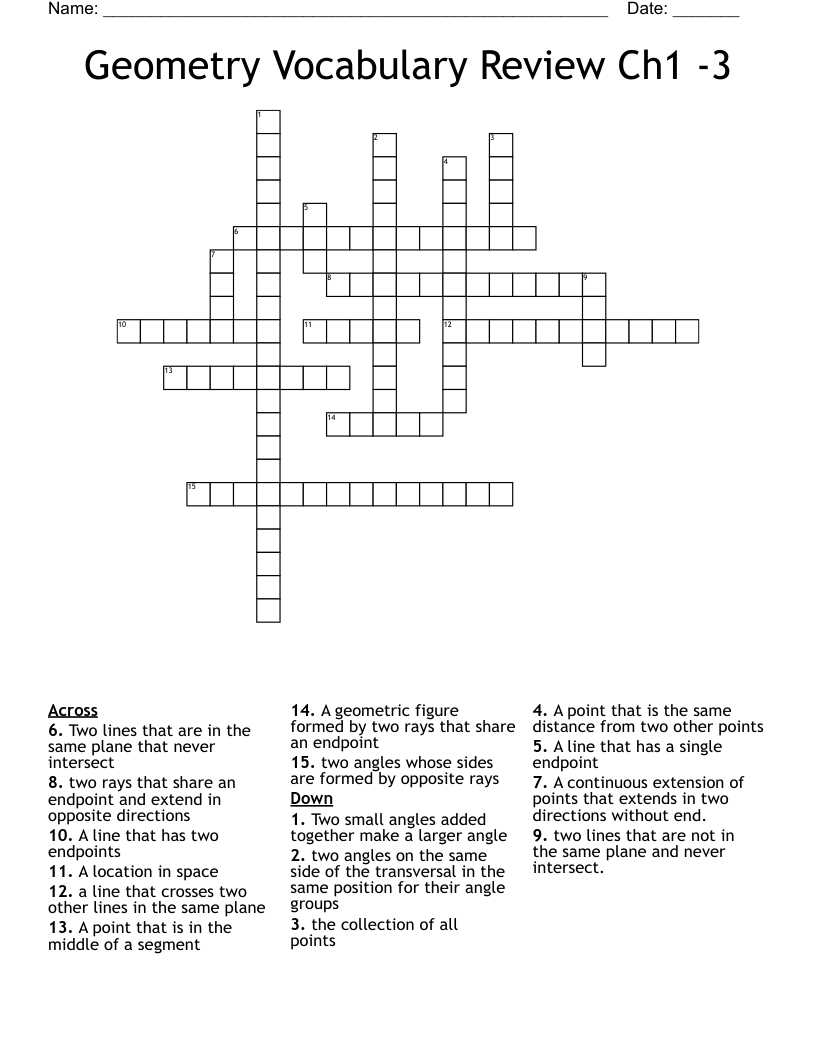 Geometry Vocabulary Review Ch1 -3 Crossword - WordMint