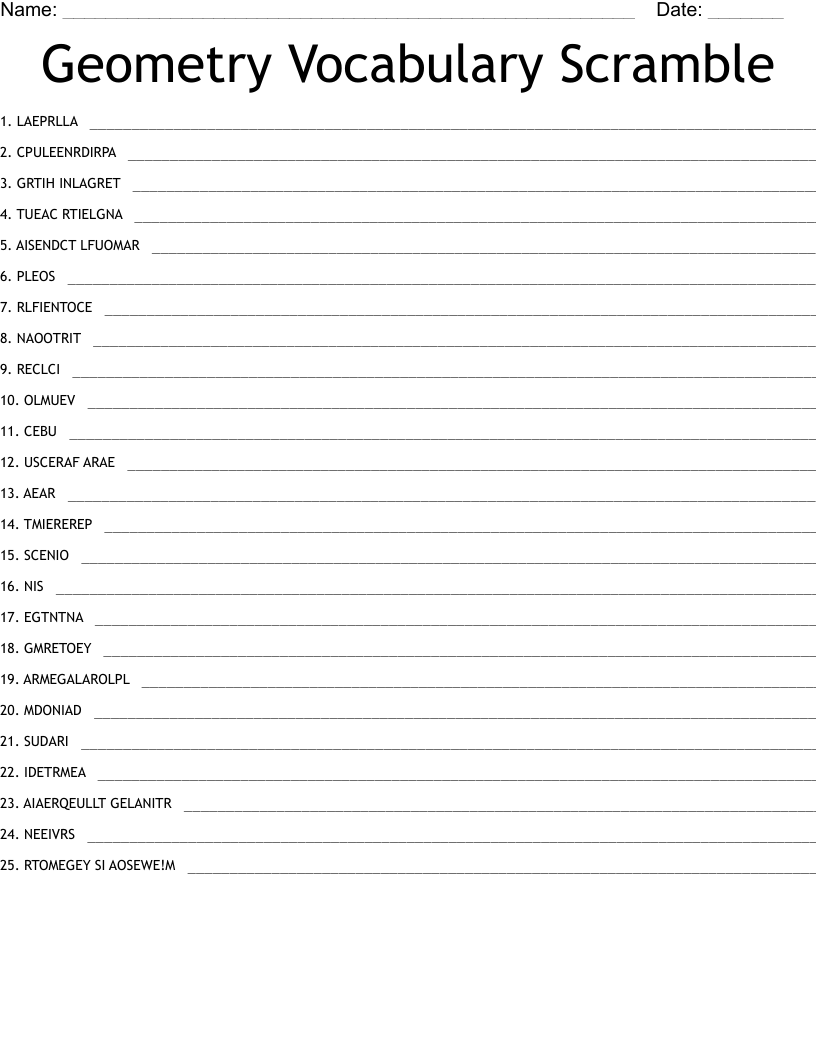 Geometry Vocabulary Scramble - WordMint