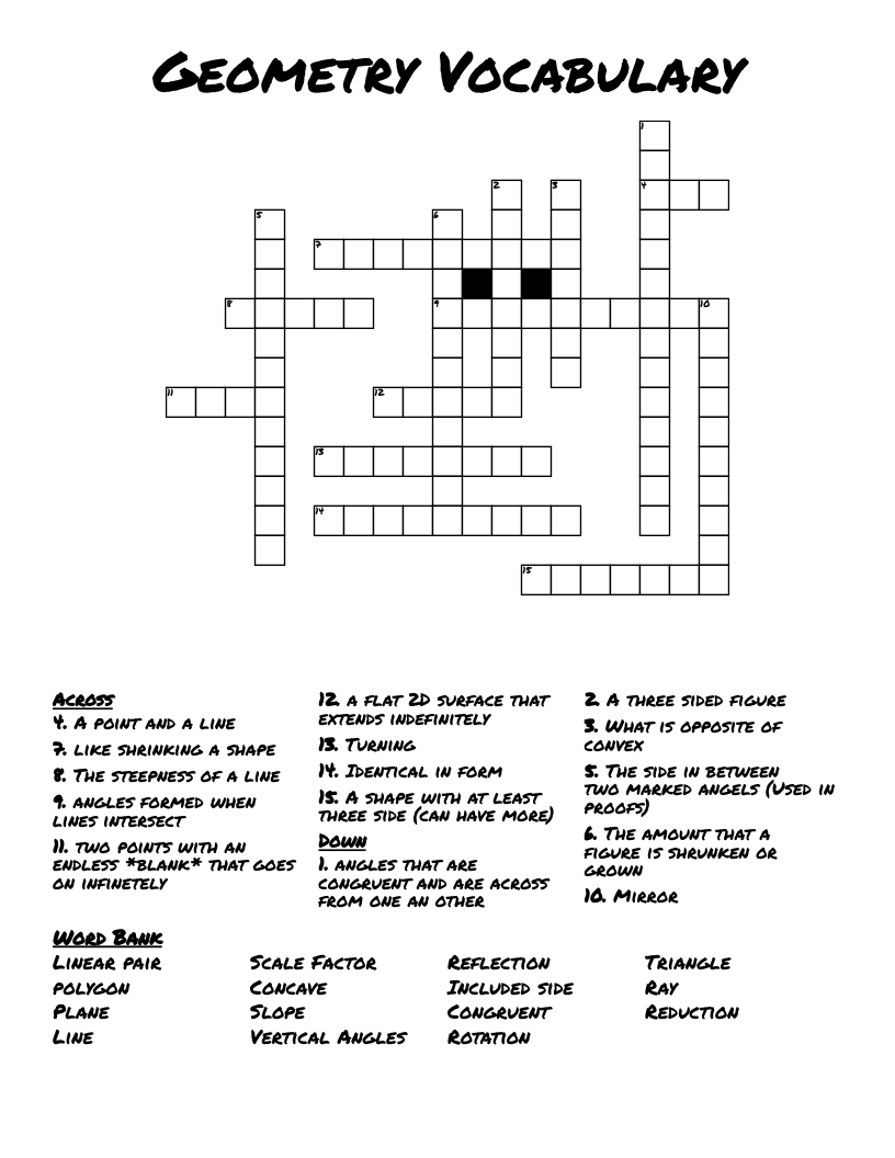 Geometry Vocabulary Crossword - WordMint