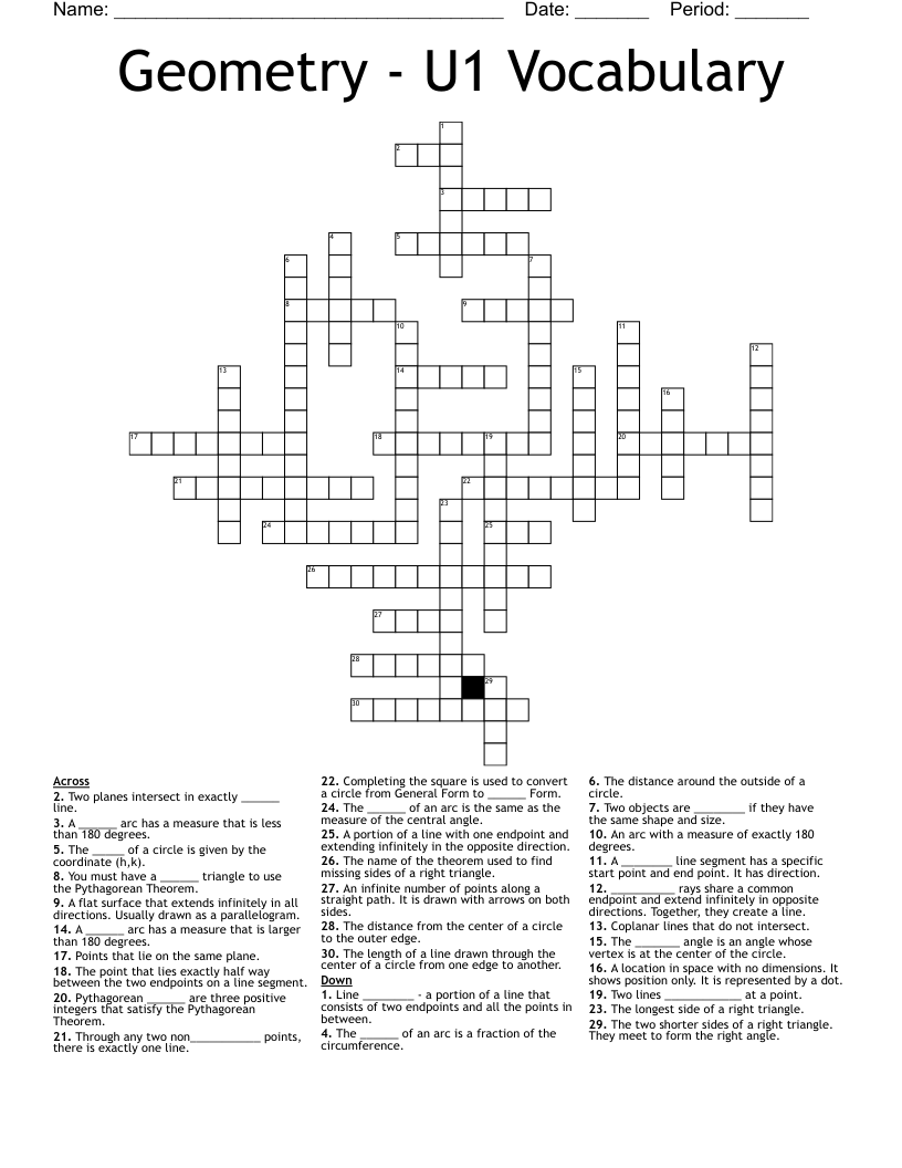 Geometry - U1 Vocabulary Crossword - WordMint