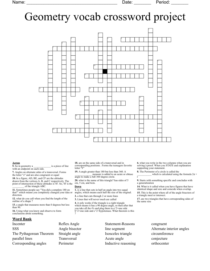Geometry vocab crossword project - WordMint