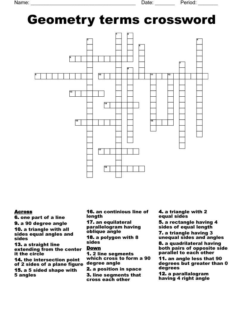 Geometry Terms Crossword WordMint