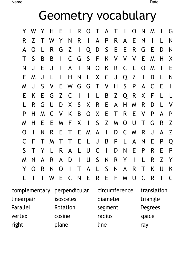 Geometry vocabulary Word Search - WordMint