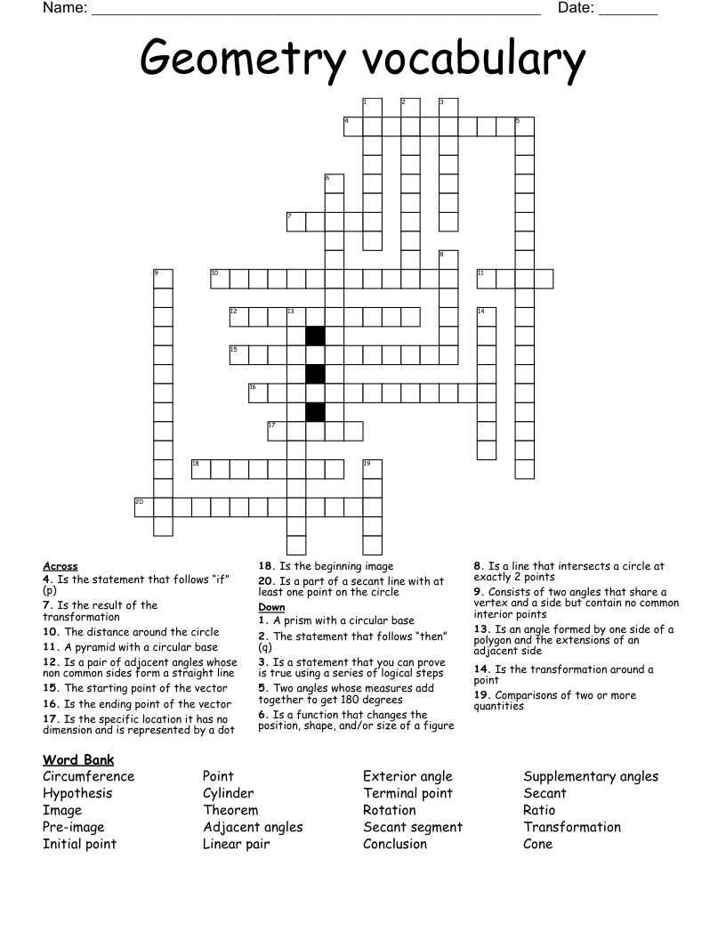 Geometry vocabulary Crossword - WordMint
