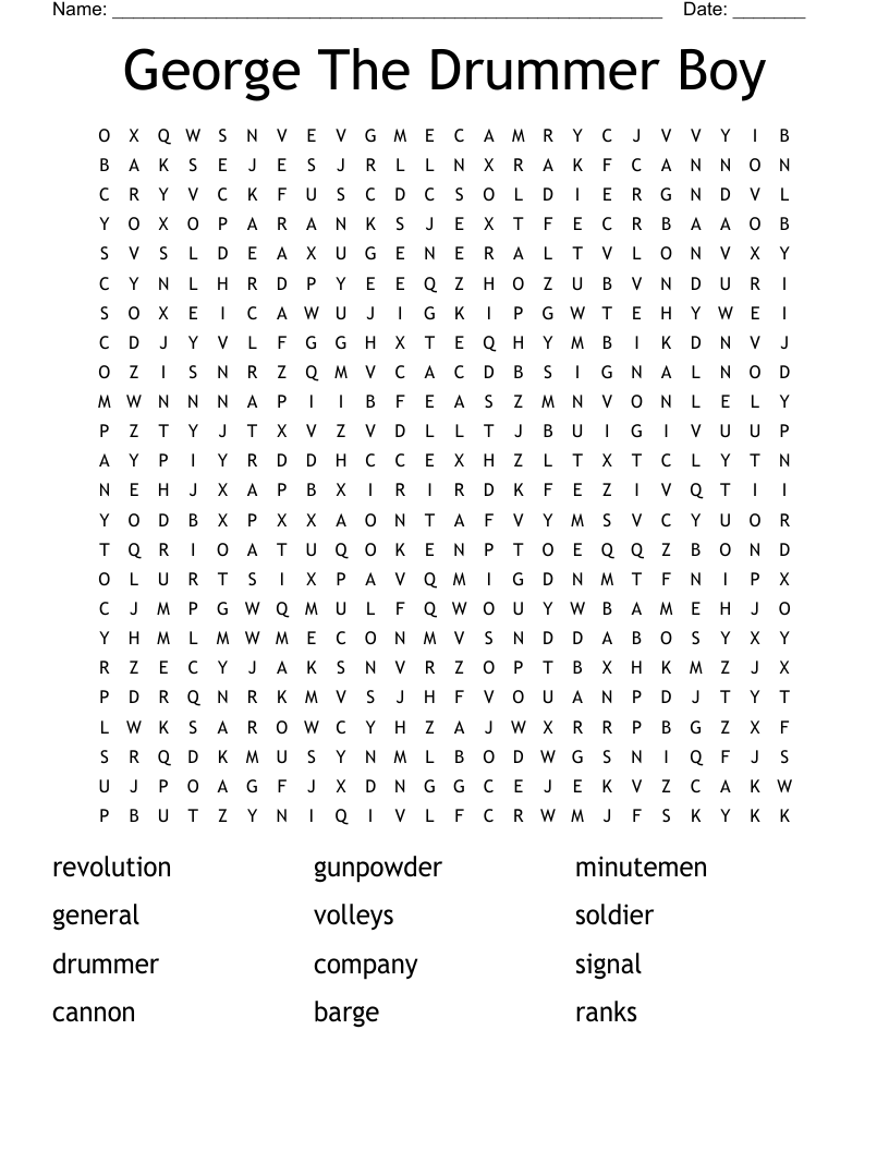 George The Drummer Boy Word Search - WordMint