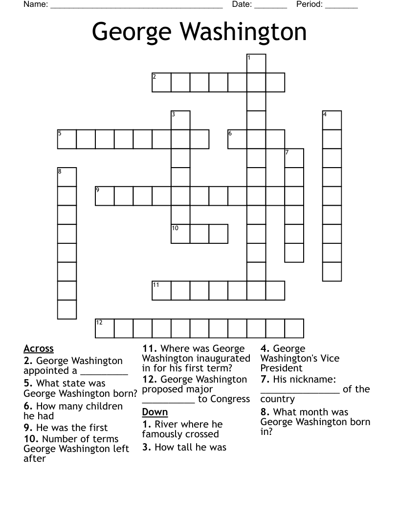 George Washington Crossword - WordMint