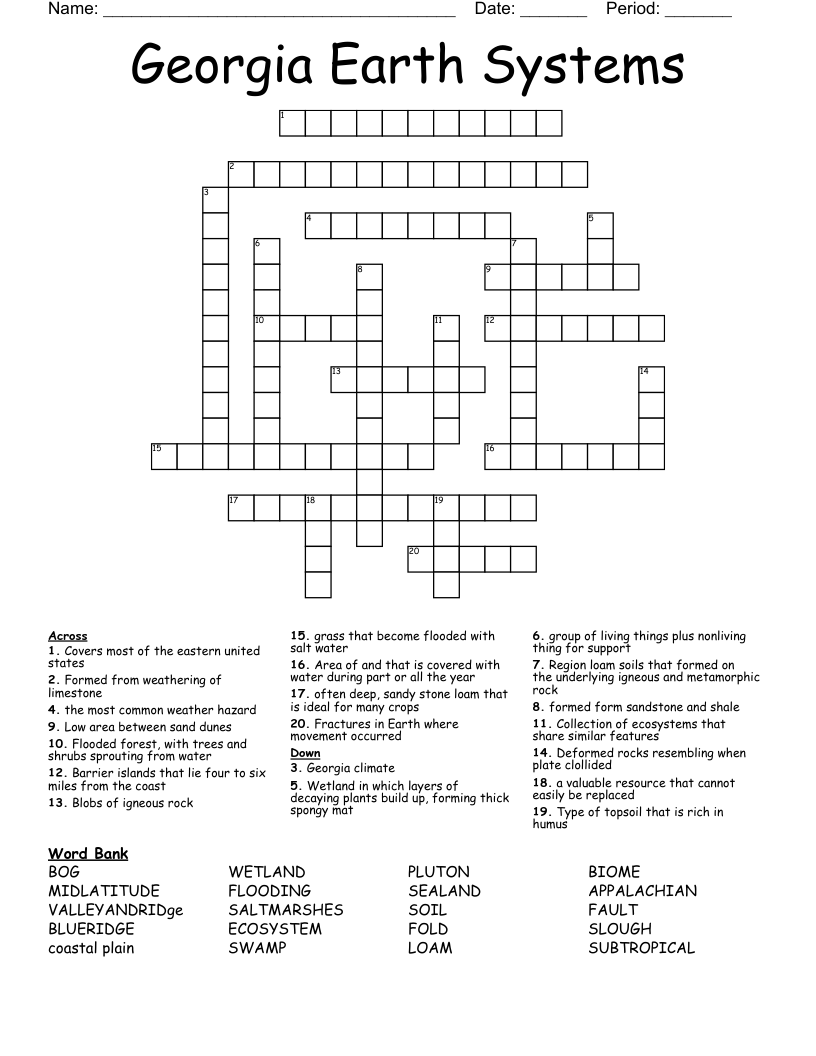 Georgia Earth Systems Crossword - WordMint