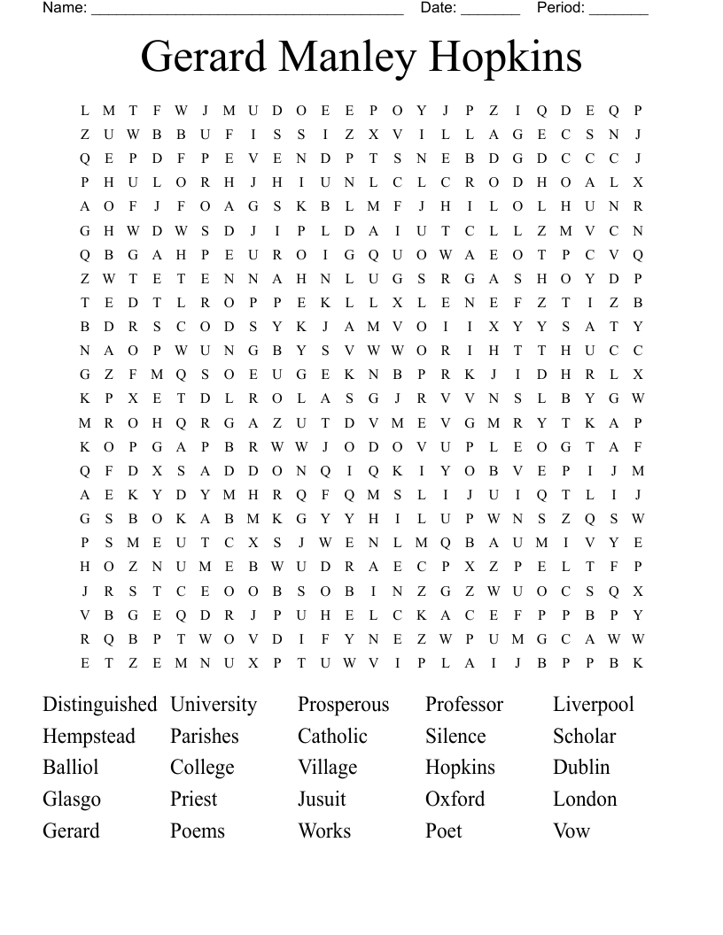 Gerard Manley Hopkins Word Search - WordMint