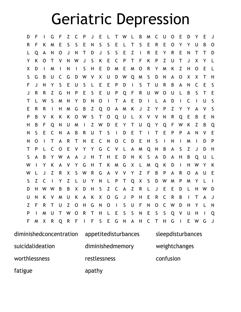 Geriatric Depression Word Search - WordMint