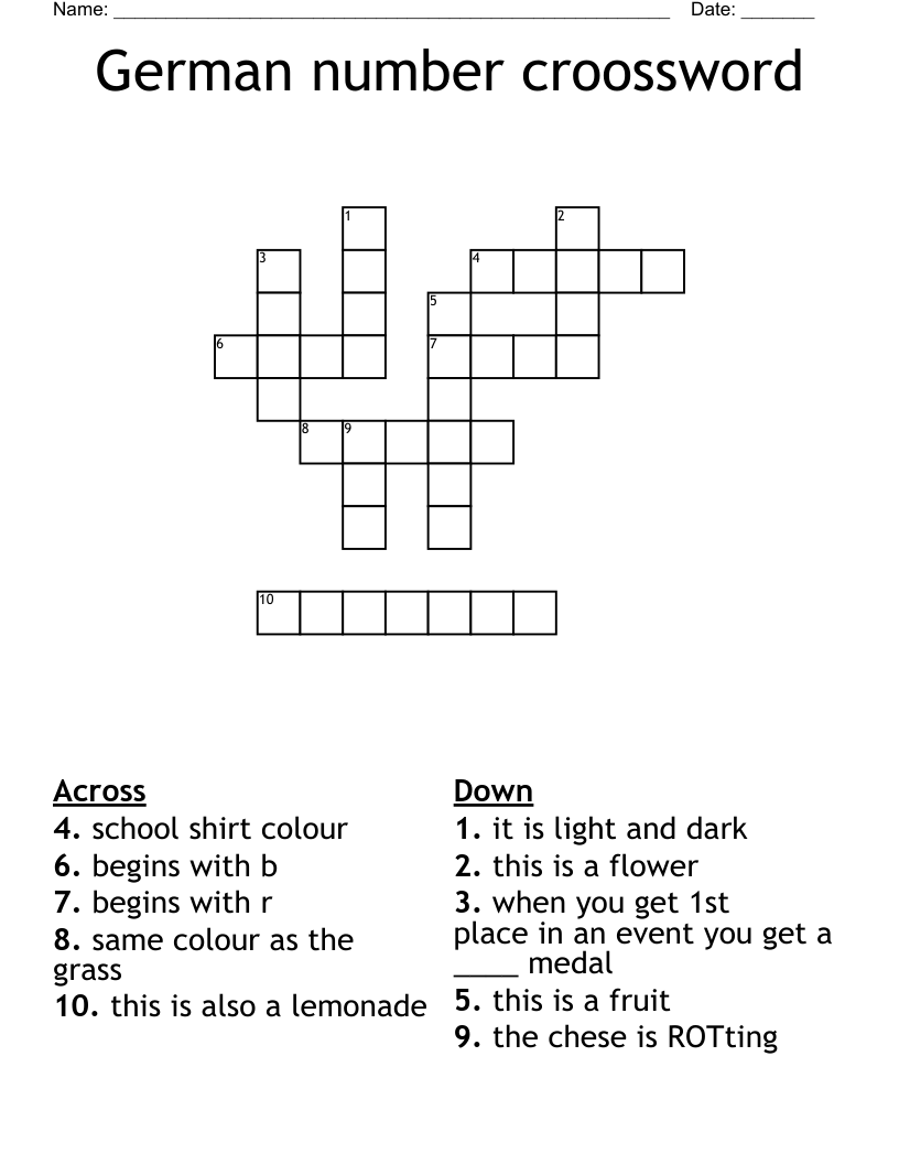 German number croossword Crossword - WordMint
