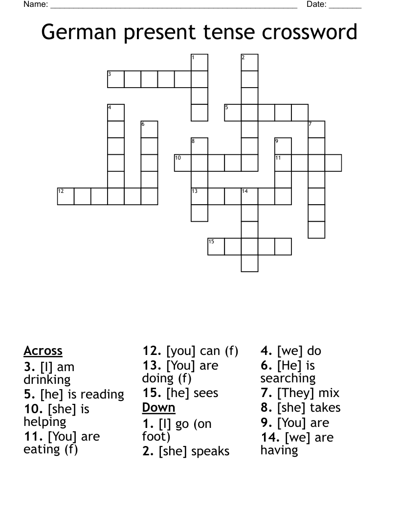 German present tense crossword - WordMint