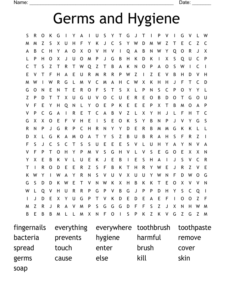 Germs and Hygiene Word Search - WordMint