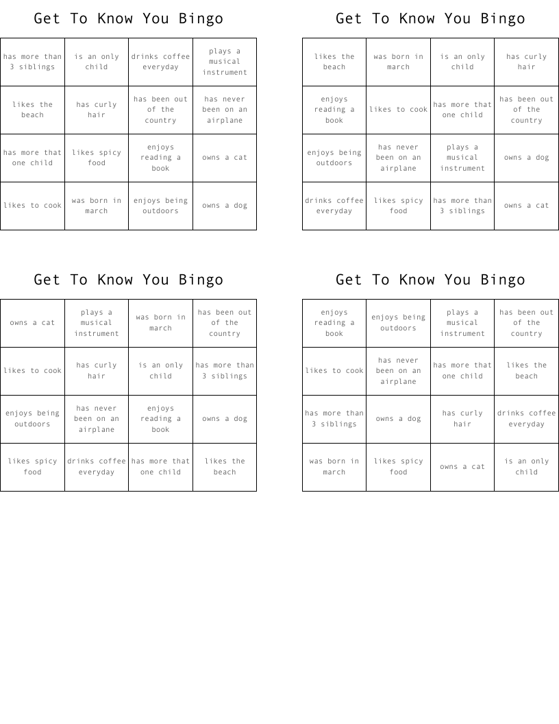 Get To Know You Bingo - WordMint