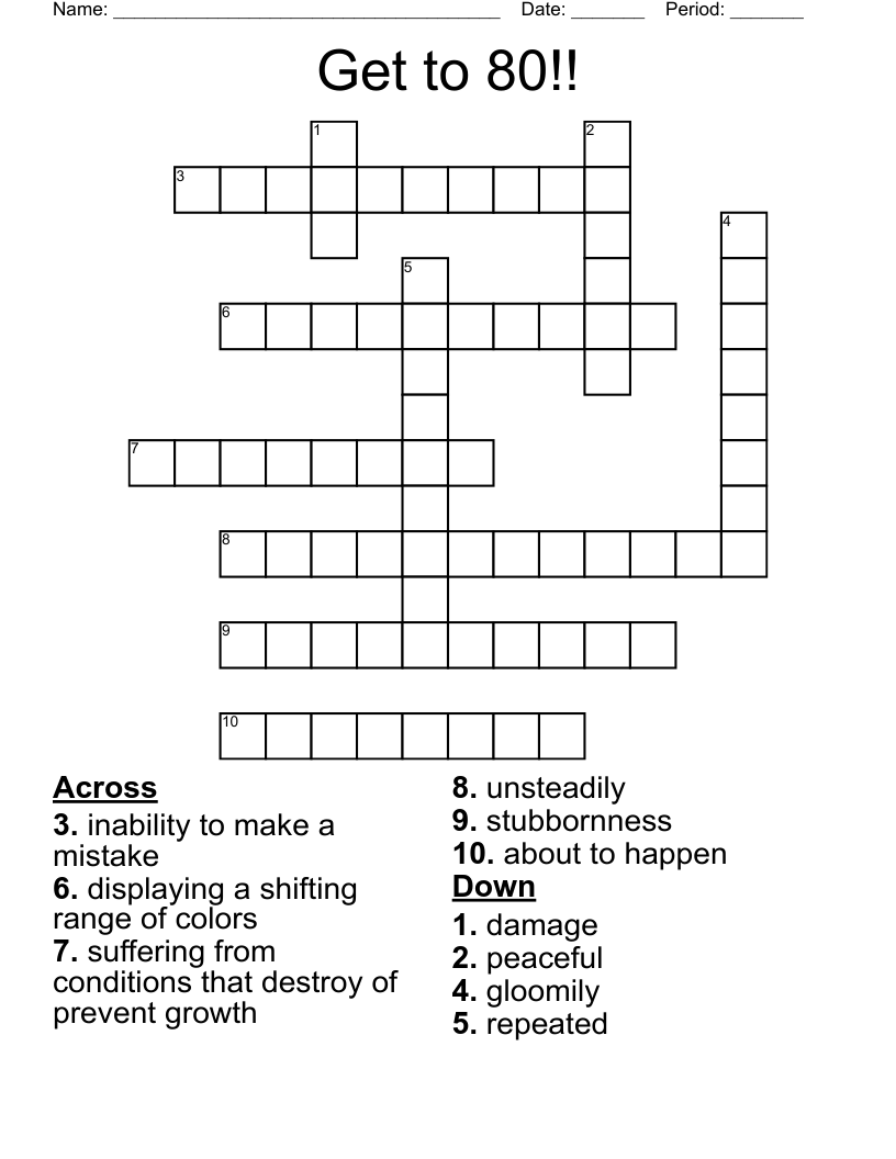 Get To 80 Crossword WordMint