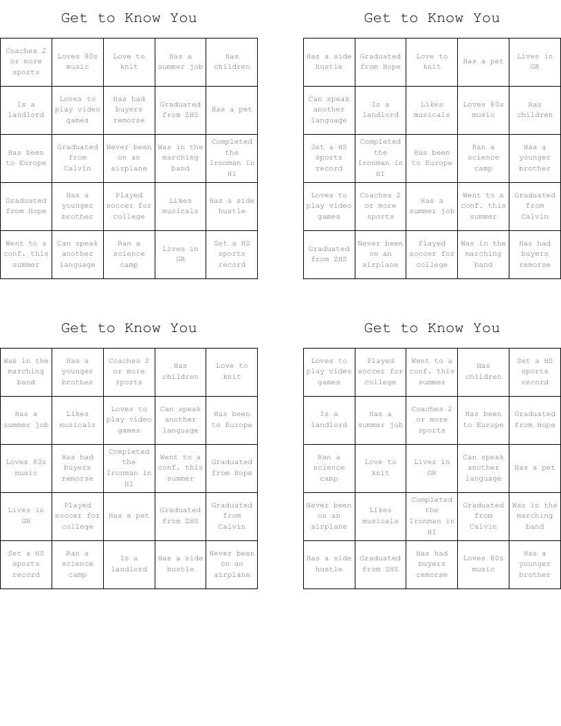 Get to Know You Bingo Cards - WordMint