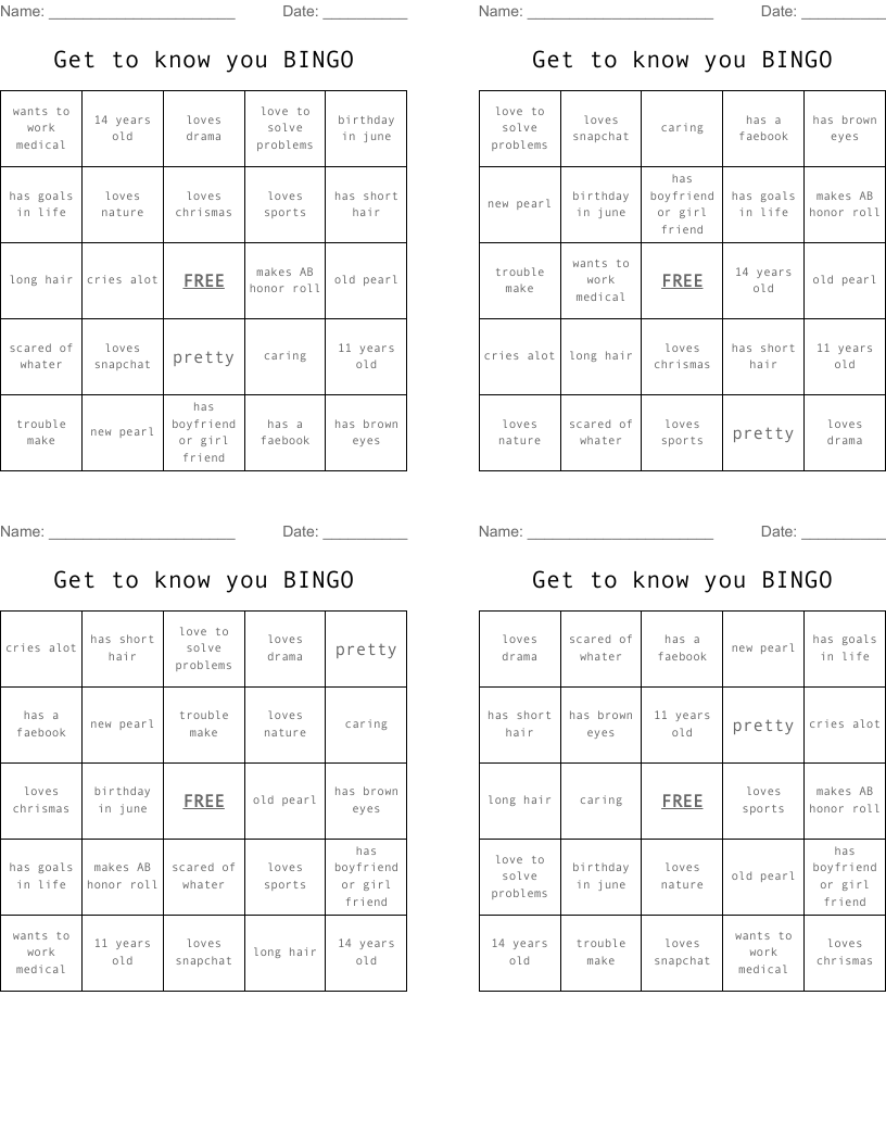 Get to know you BINGO - WordMint